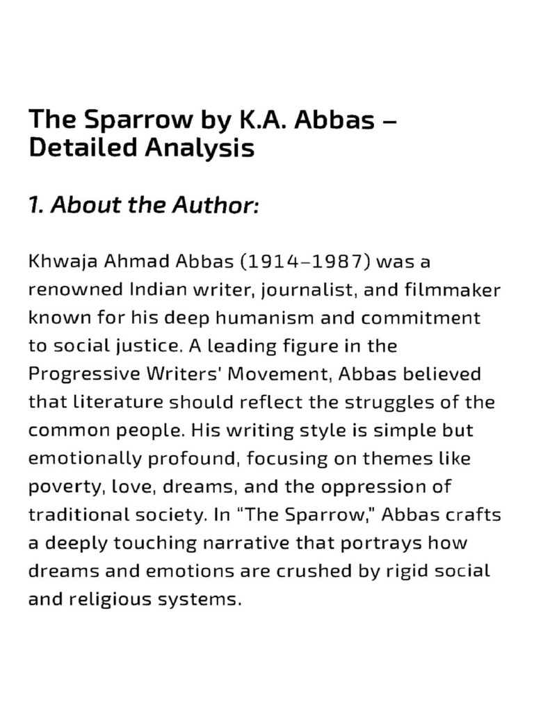 The Sparrow by K.A.Abbas | PDF