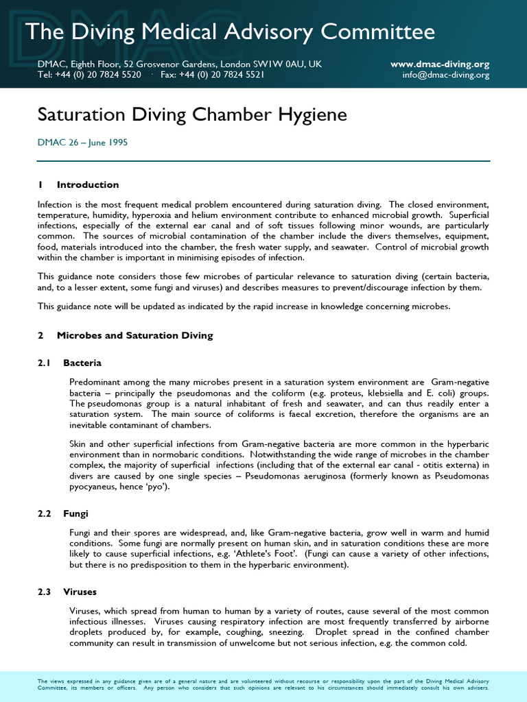 DMAC26 - Saturation Diving Chamber Hygiene | PDF | Hygiene | Infection