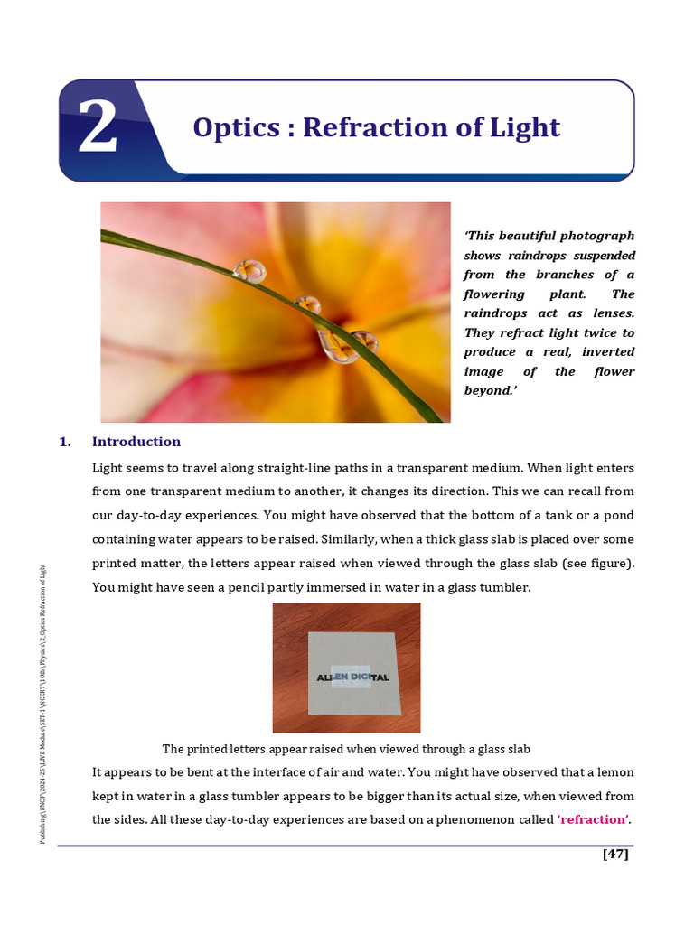 Refraction+of+Light+NCERT+Theory | PDF | Refractive Index | Refraction