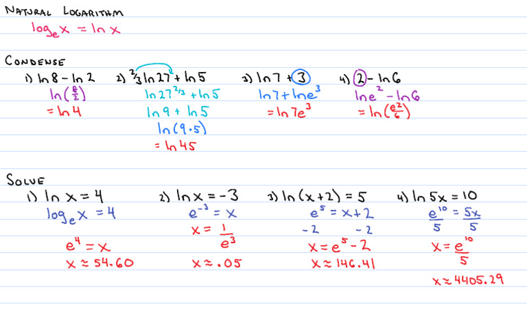 Natural Logarithm (Condense & Solve) - 1 | PDF