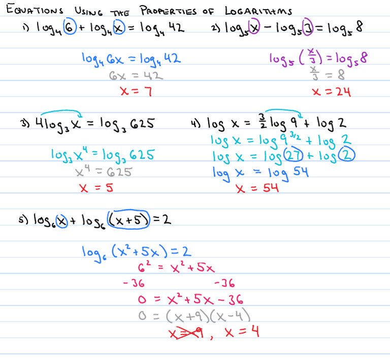 6.5 Properties of Logarithms (Equations) | PDF