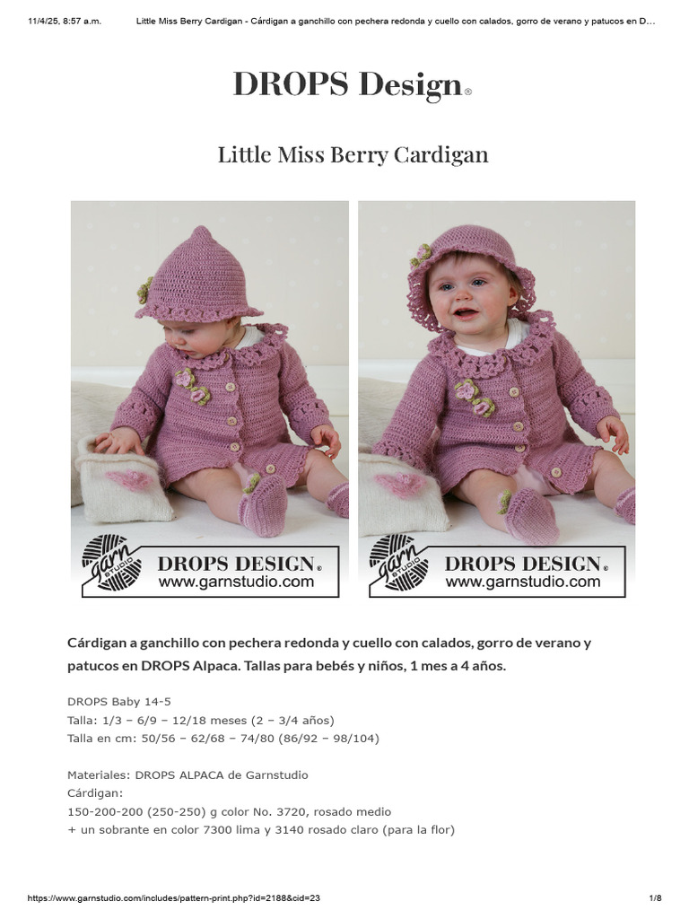 Little Miss Berry Cardigan - Cárdigan a ganchillo con pechera redonda y cuello con calados ...