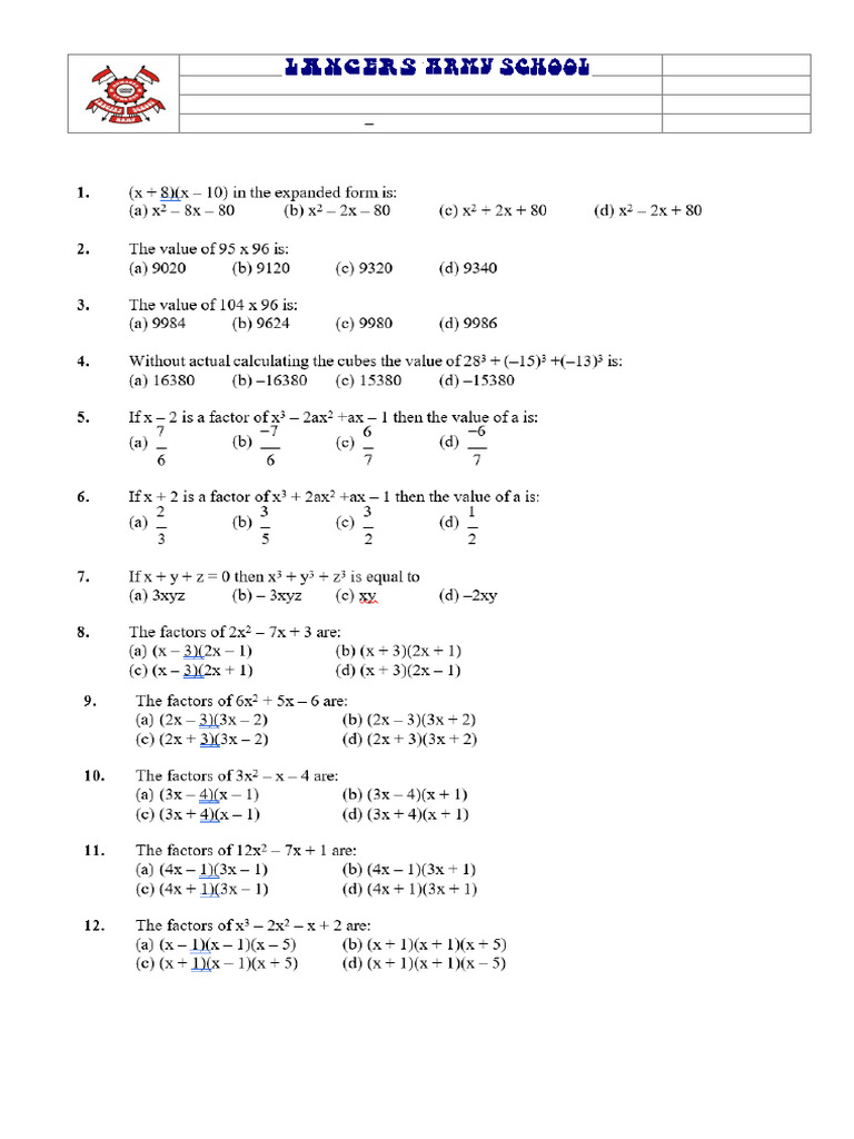 9 - Maths - L-2-Polynomials WS-2 | PDF