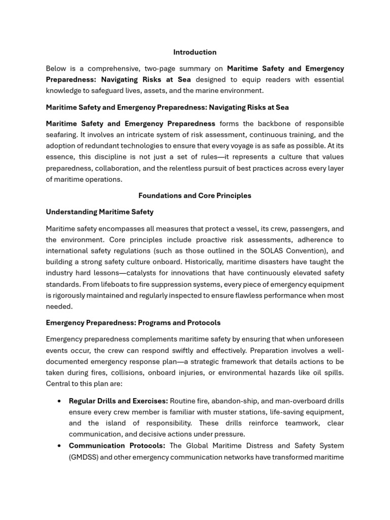 Maritime Safety and Emergency Preparedness | PDF | Emergency Management ...
