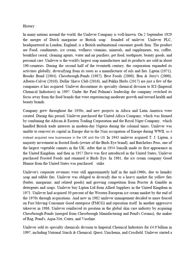 Unilever History | PDF | Unilever