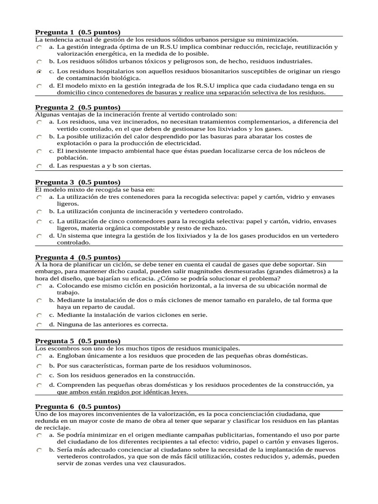 Examen Final Gestion Residuos | PDF | Residuos | Vertedero