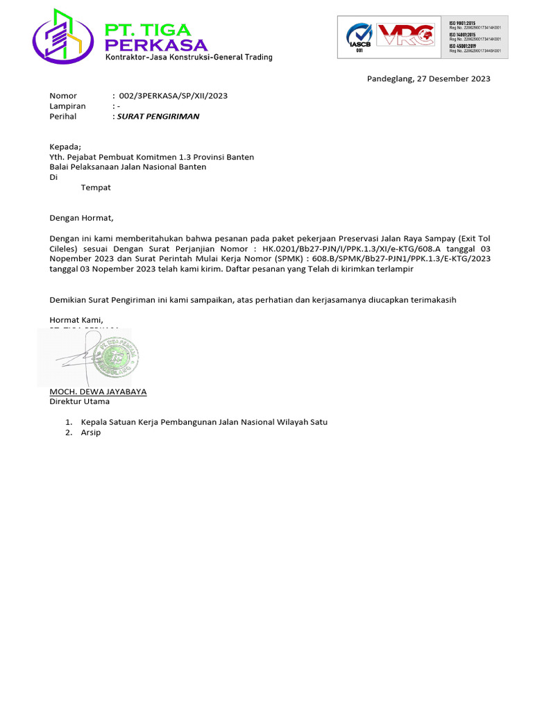 3 Perkasa Surat Pengiriman 2 | PDF