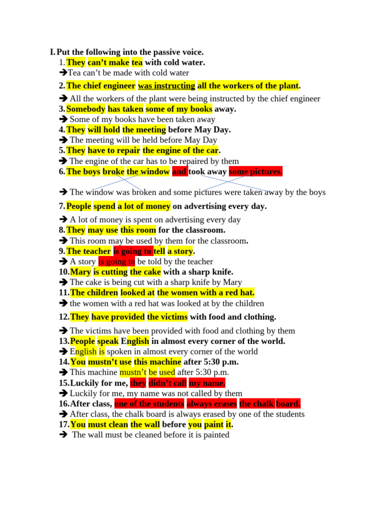 Passive Voice Transformations Examples | PDF