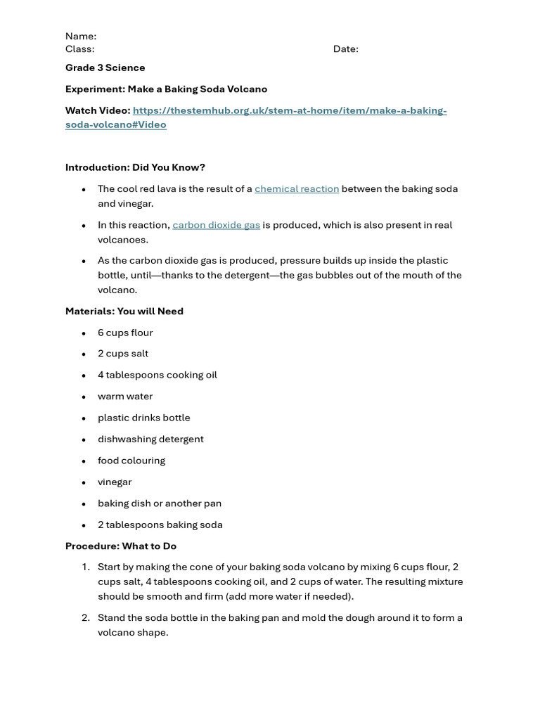 Baking Soda Volcano Experiment Guide | PDF