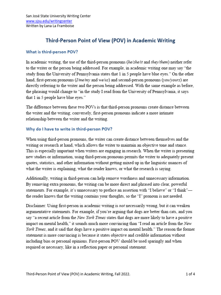 Third-Person POV in Academic Writing | PDF | Narration | Gender