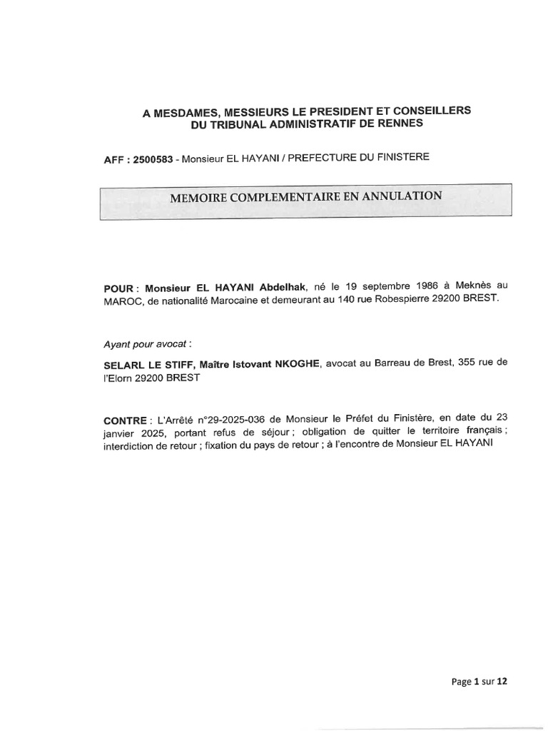 Memoire Complementaire en Annulation | PDF