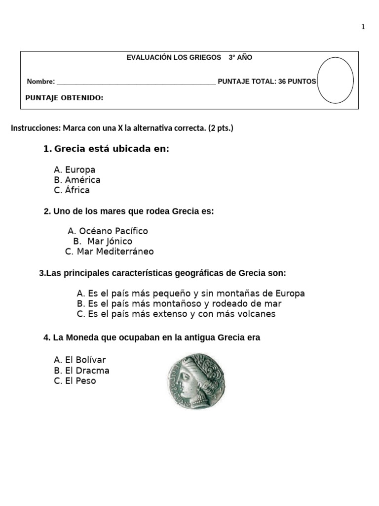 Prueba Grecia | PDF | Antigua Grecia | Grecia