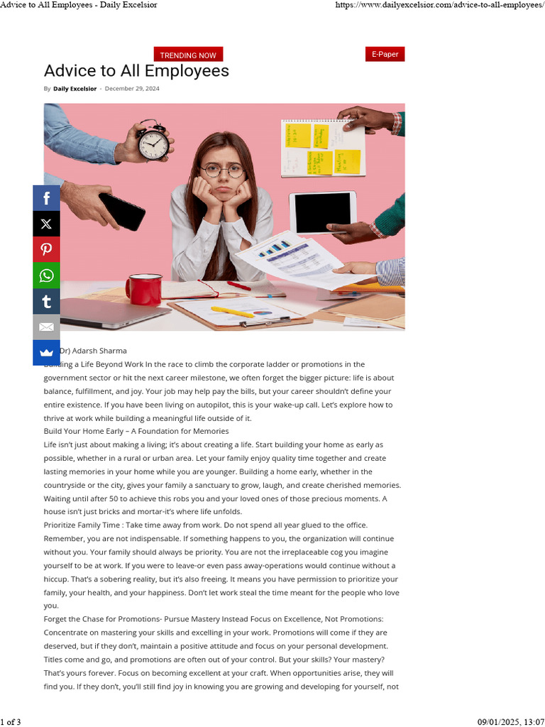 Advice To All Employees - Daily Excelsior | PDF