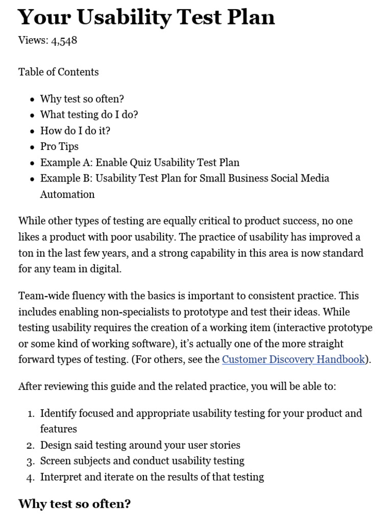 Your Usability Test Plan | PDF | Usability | Prototype