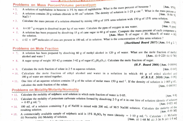 Mole Fraction and Mass Percent Problems | PDF | Mass Fraction ...