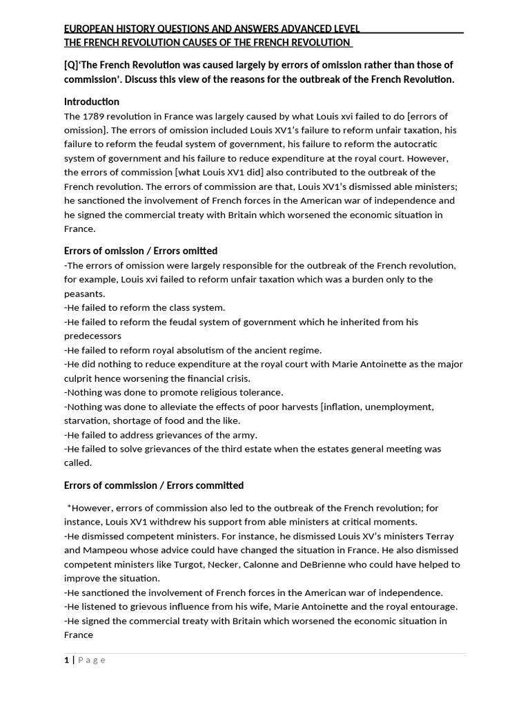 Question and Answers European | PDF | French Revolution | France