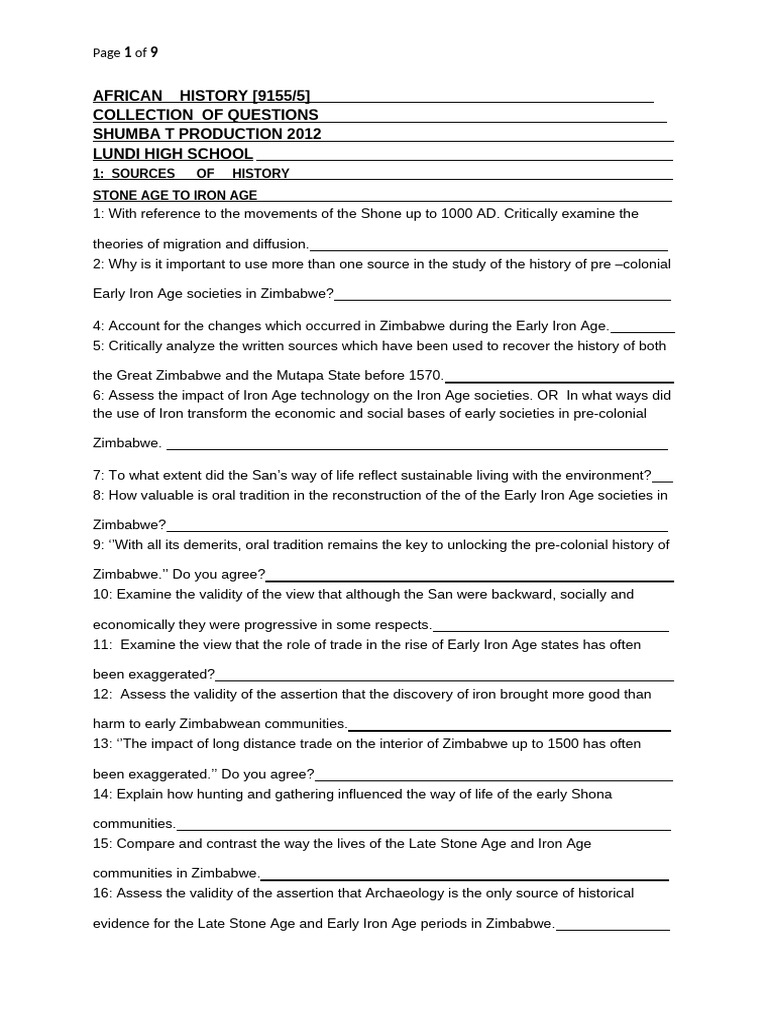 Questions Compiled African | PDF | Zimbabwe