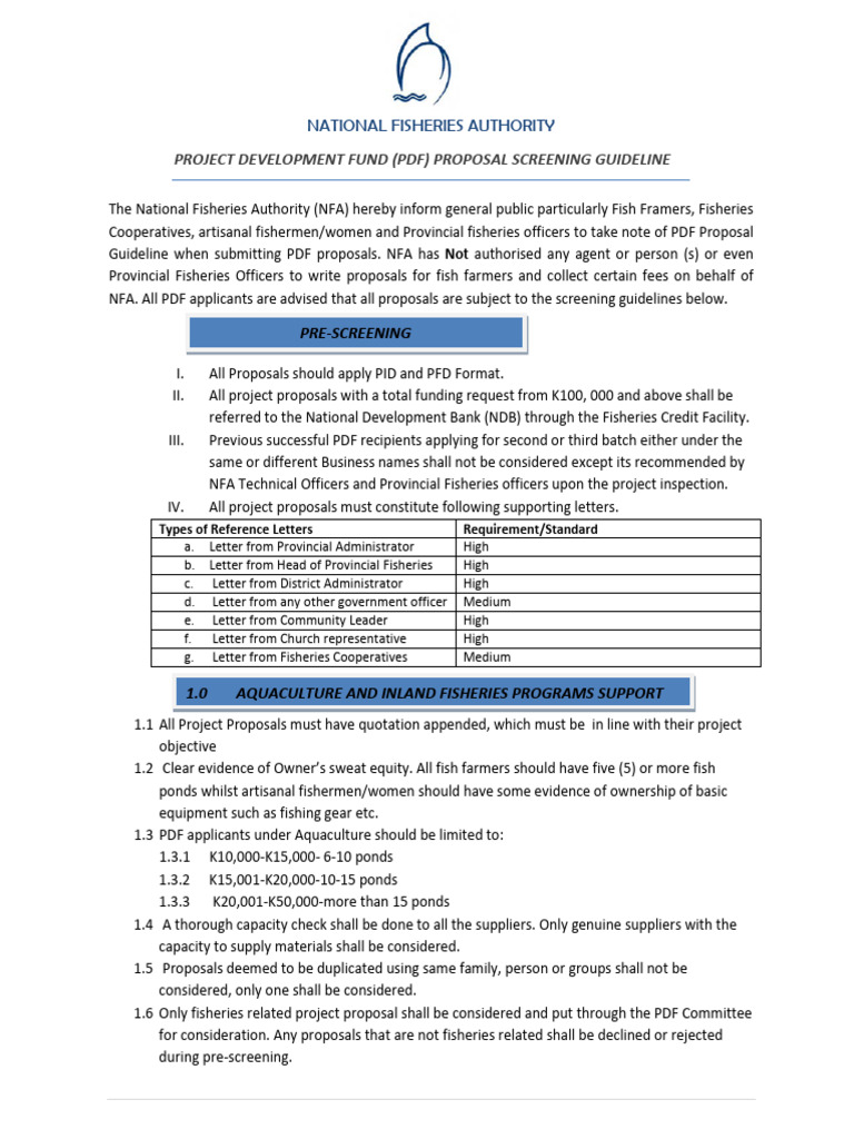 NFA Project Funding Guideline | PDF | Small And Medium Sized Enterprises | Fishery