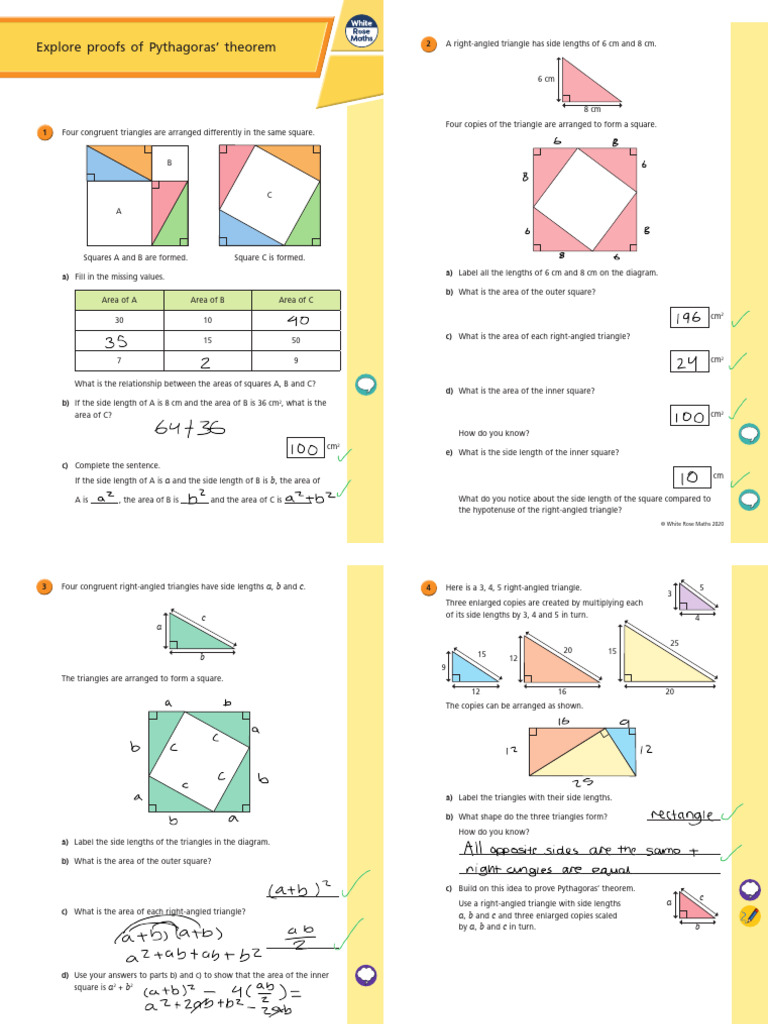 Y9 Spring Block 6 WO7 Explore Proofs of Pythagoras - Theorem 2020 | PDF | Area | Triangle Geometry