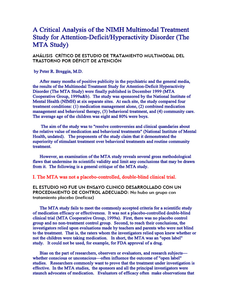 Analisis Critico Del Mta Ingles Castellano | PDF | Attention Deficit Hyperactivity Disorder ...