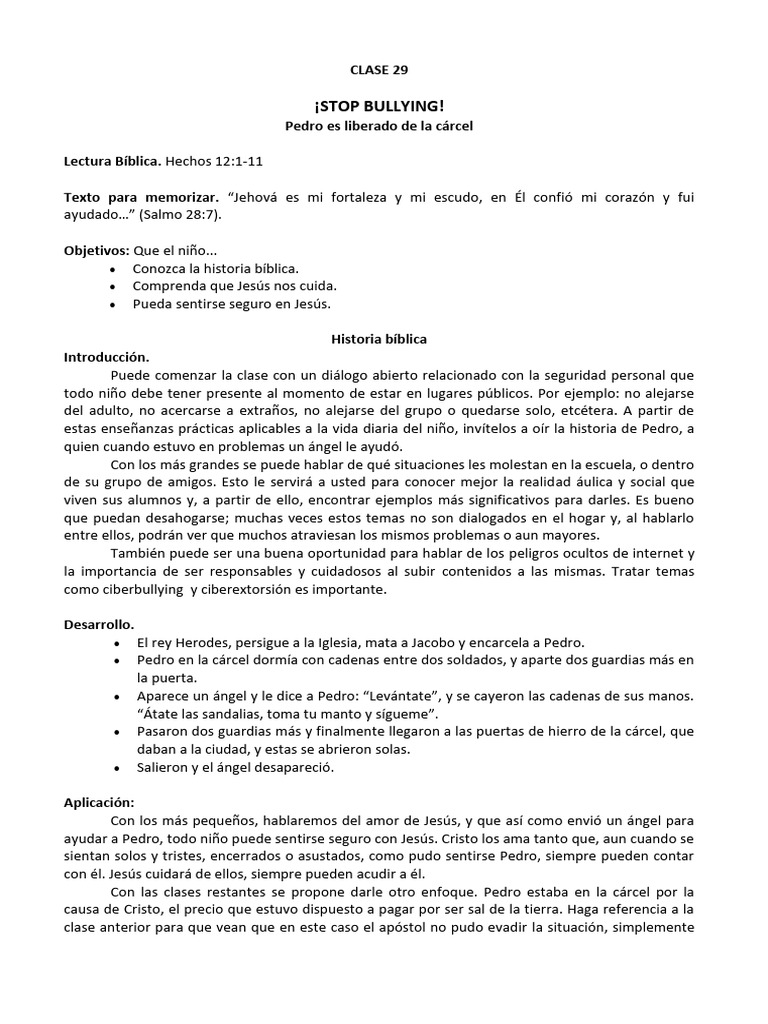 CLASE 29 - STOP BULLYING Pedro en La Cárcel MAESTRO | PDF | Oración | Jesús