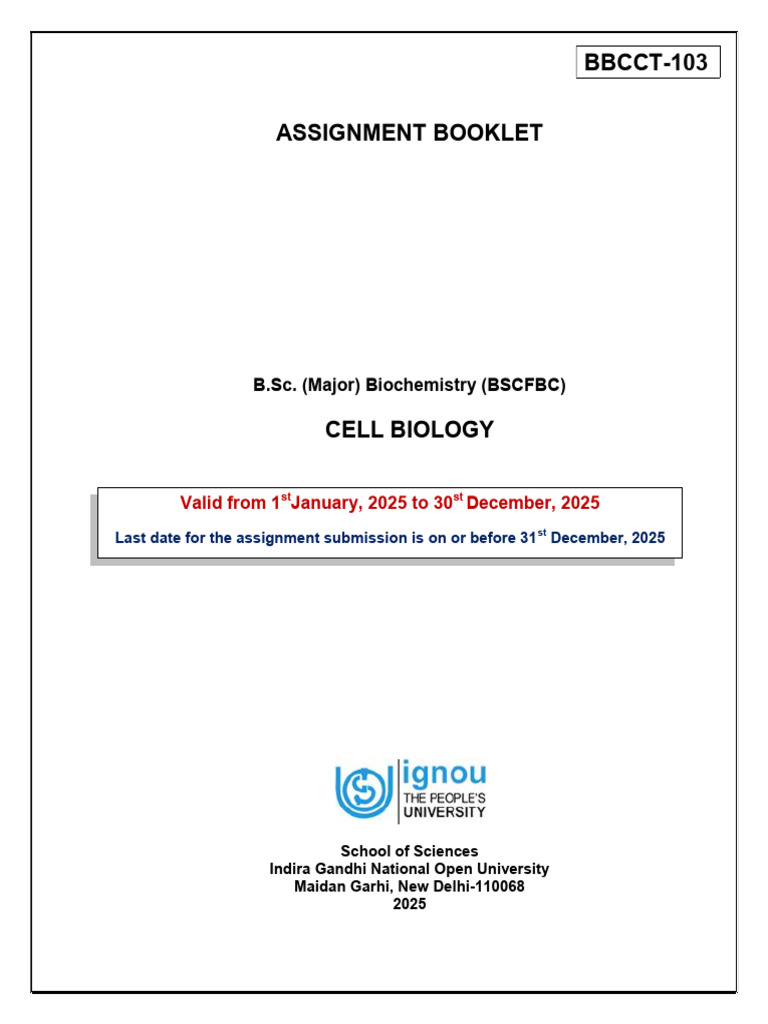 BBCCT-103 Cell Biology Assignment 2025 | PDF | Cell (Biology ...