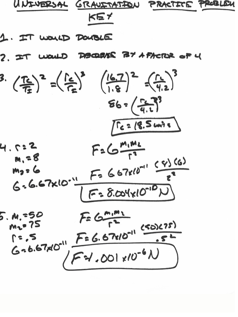 Universal_Gravitation_Practice_Problems_KEY | PDF