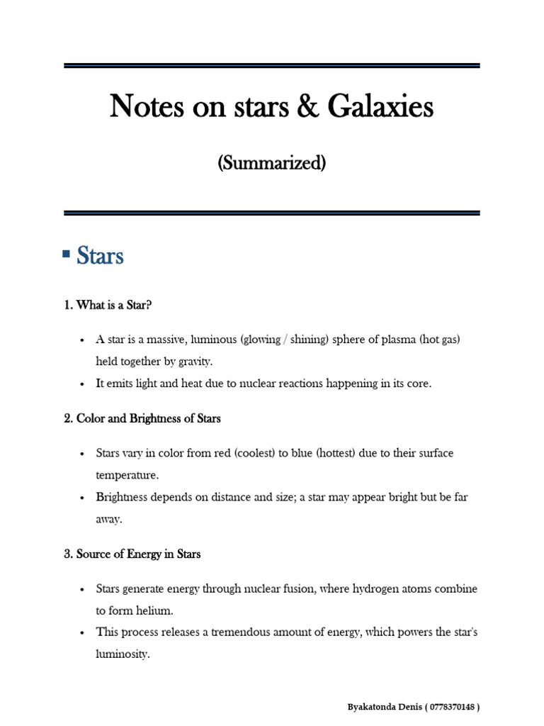 S3 PHYSICS Stars & Galaxies (Best Notes) | PDF | Stars | Galaxy