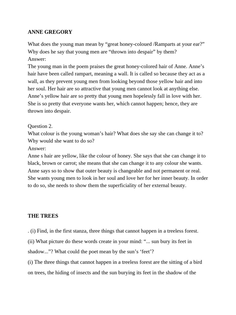 Anne Gregory and The Trees | PDF | Trees