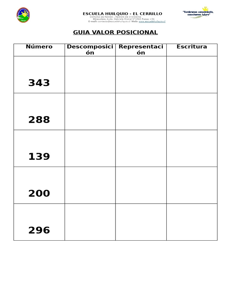 Guia Valor Posicional 1 - Tercero | PDF