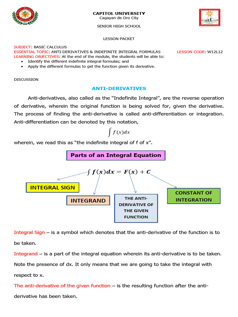 Anti-Derivatives and Indefinite Integrals | PDF | Integral | Derivative