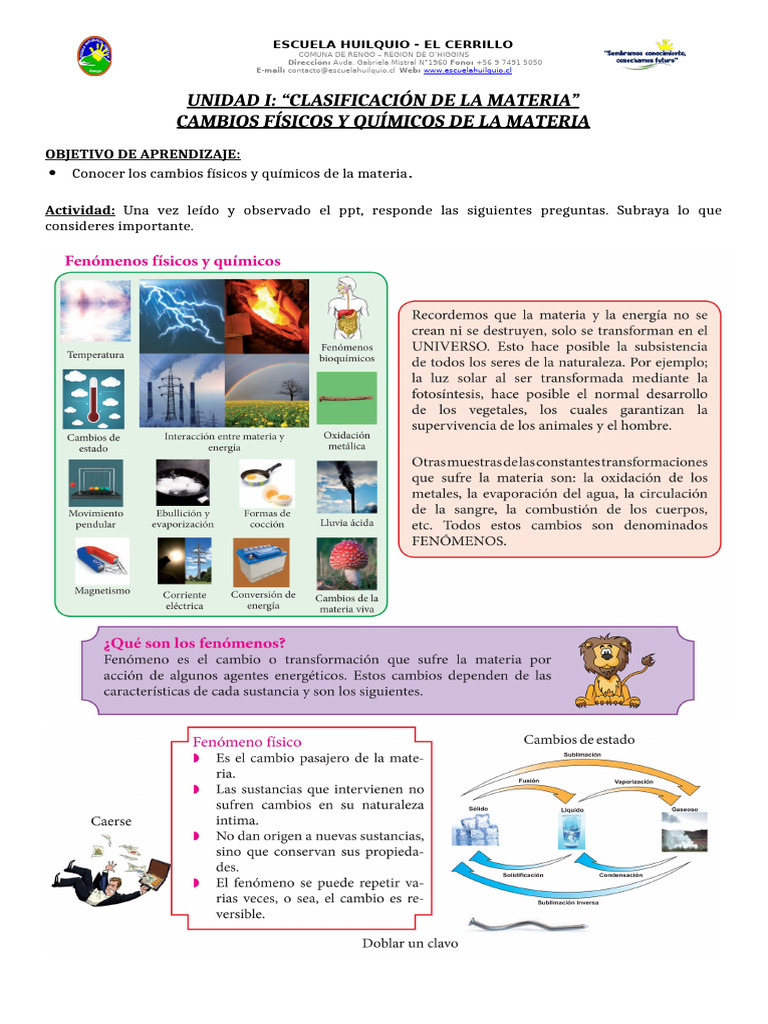Guia_cambios Fisicos y Quimicos de La Materia_septimo_ciencias_2025 | PDF