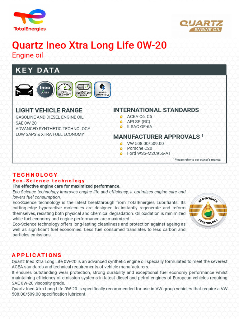 TotalEnergies Quartz Ineo Xtra 0W-20 | PDF | Motor Oil