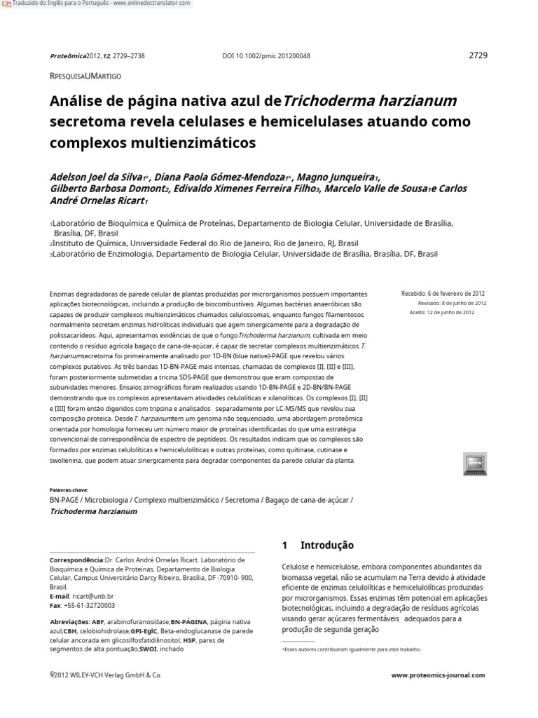 Blue Native - PAGE Analysis of Trichoderma Harzianum - En.pt | PDF ...