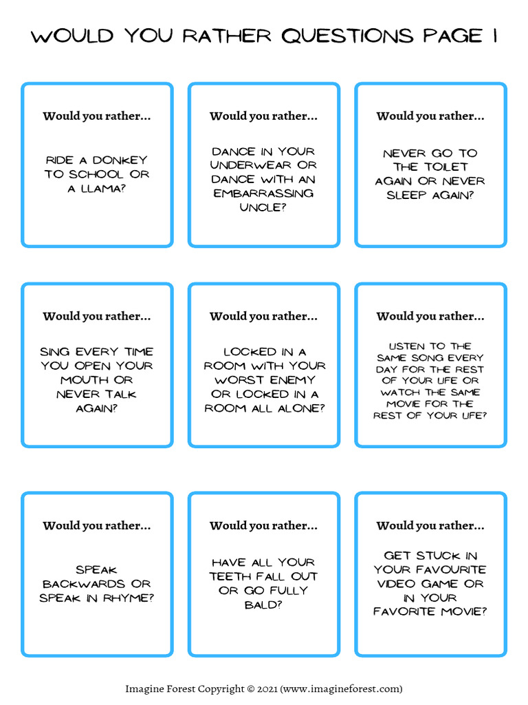 Printable Would You Rather For Kids Cards by Imagine Forest ...