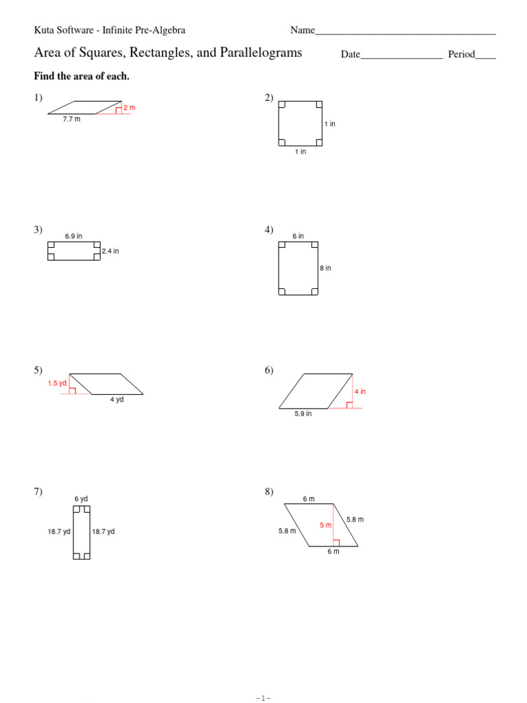 Area of Squares Rectangles and Parallelograms - Removed | PDF | Area ...