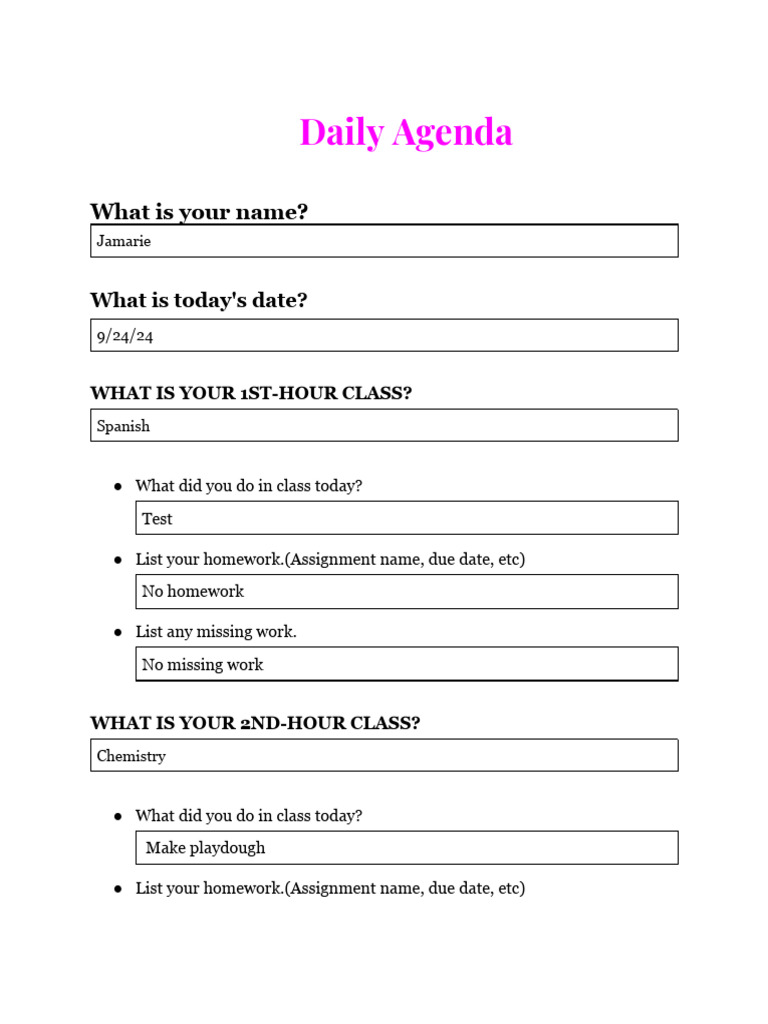 Daily Agenda: What Is Your Name? | PDF