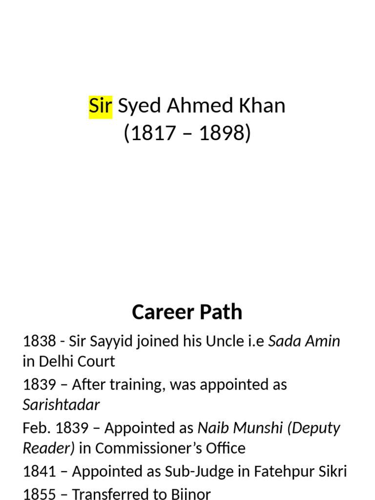 Sir Syed Ahmed Khan: Legacy and Impact | PDF