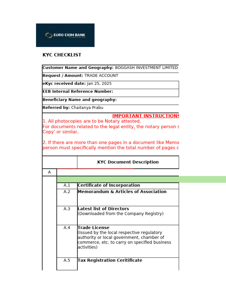 KYC Checklist 11-02-2025 | PDF | Business
