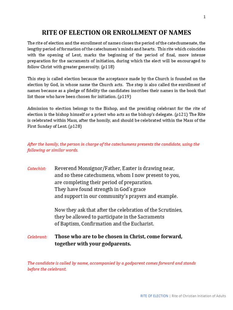 Rite of Election for Catechumens | PDF | Sacraments | Christian Worship ...