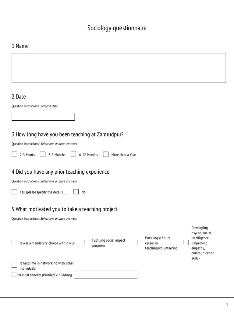 sociology-questionnaire | PDF | Social Psychology | Behavior Modification
