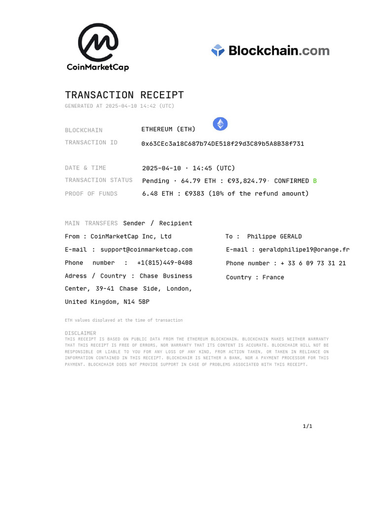 Invoice Coin 20250410 ETH 1854 | PDF