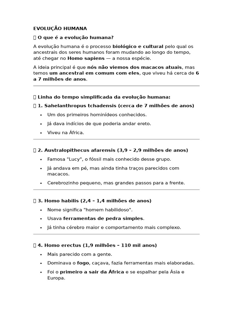 EVOLUÇÃO | PDF | Homo | Humano