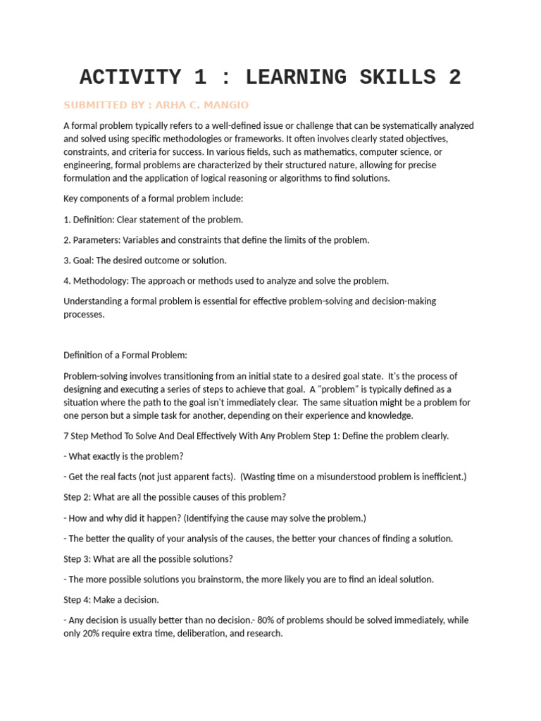 Activity 1 Learning Skills 2 | PDF | Methodology | Goal