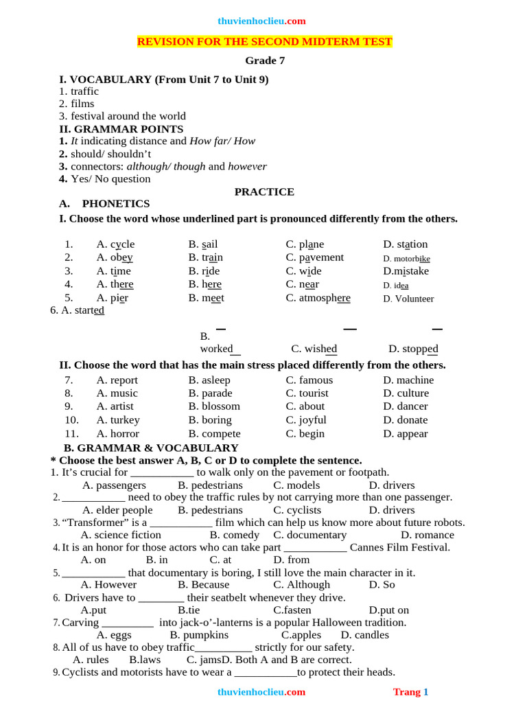 De Cuong On Tap Anh 7 Giua HK2 Nam 22 23 | PDF | Harry Potter