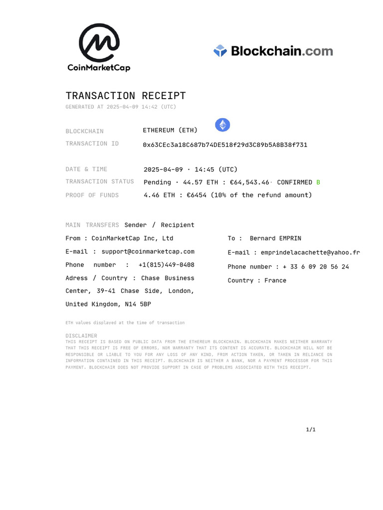 Ethereum Transaction Receipt Details | PDF