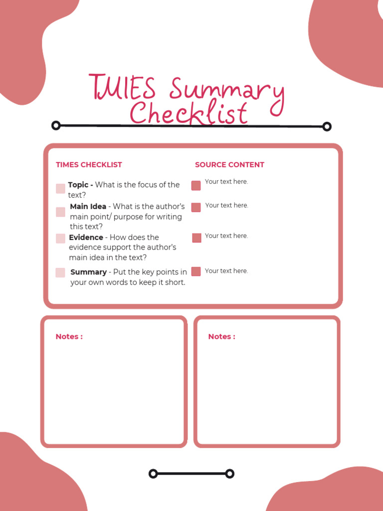 TMIES Summary Checklist (1) | PDF