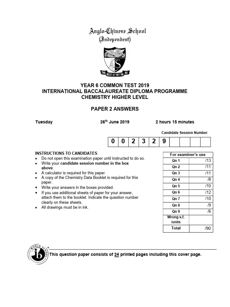 2019 ACSI Y6 CT P2 Ans | PDF | Reaction Rate | Ester
