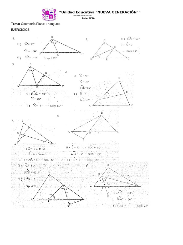 Taller 10. Geometría plana_triángulos | PDF