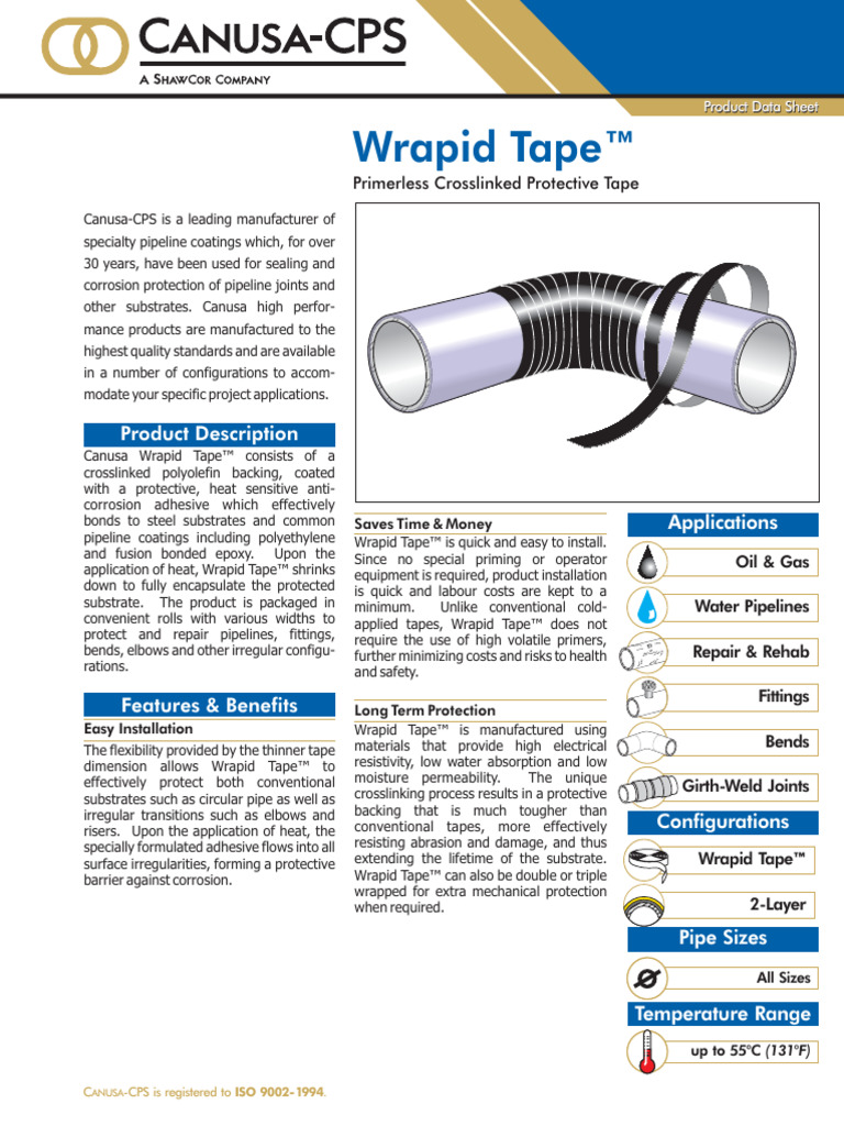 Cinta Irradiada CANUSA (Wrapid Tape) | PDF | Pipe (Fluid Conveyance ...